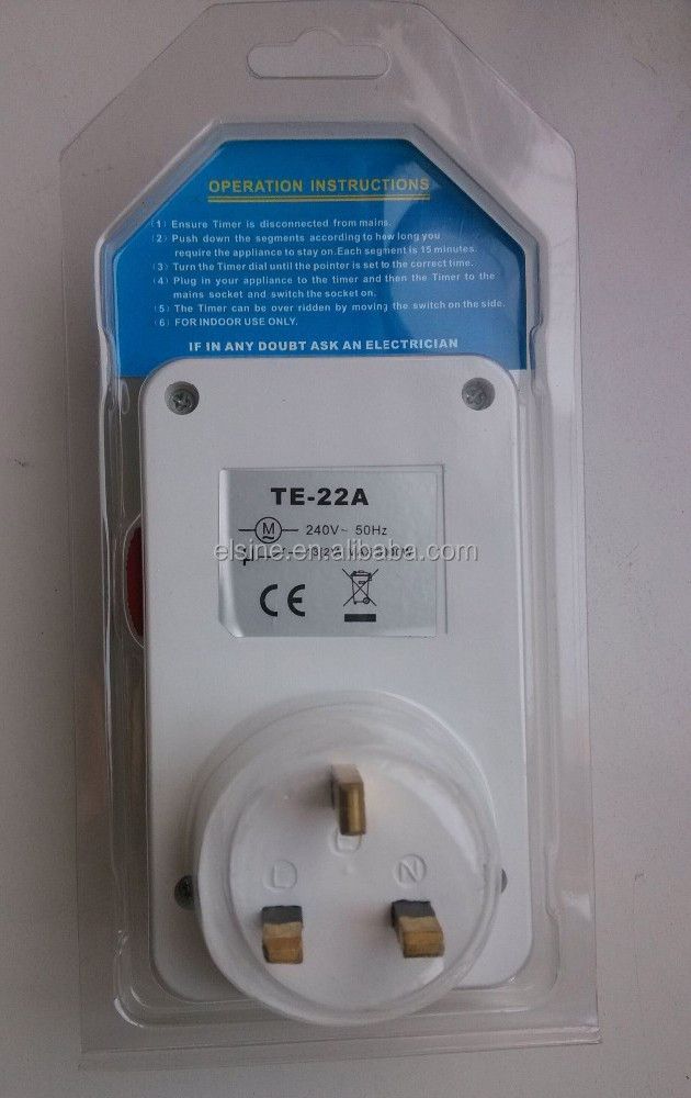 TE-22A 13A UK type 24hours Mechanical time switch Timer socket plug in ...