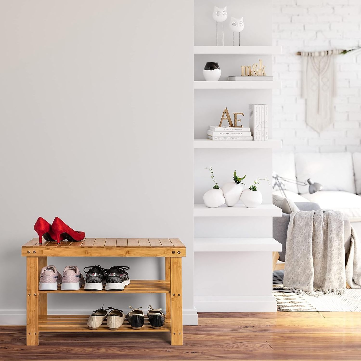 Multifunctional Bamboo Wooden Rack Stackable Shoes Rack Bench Free ...