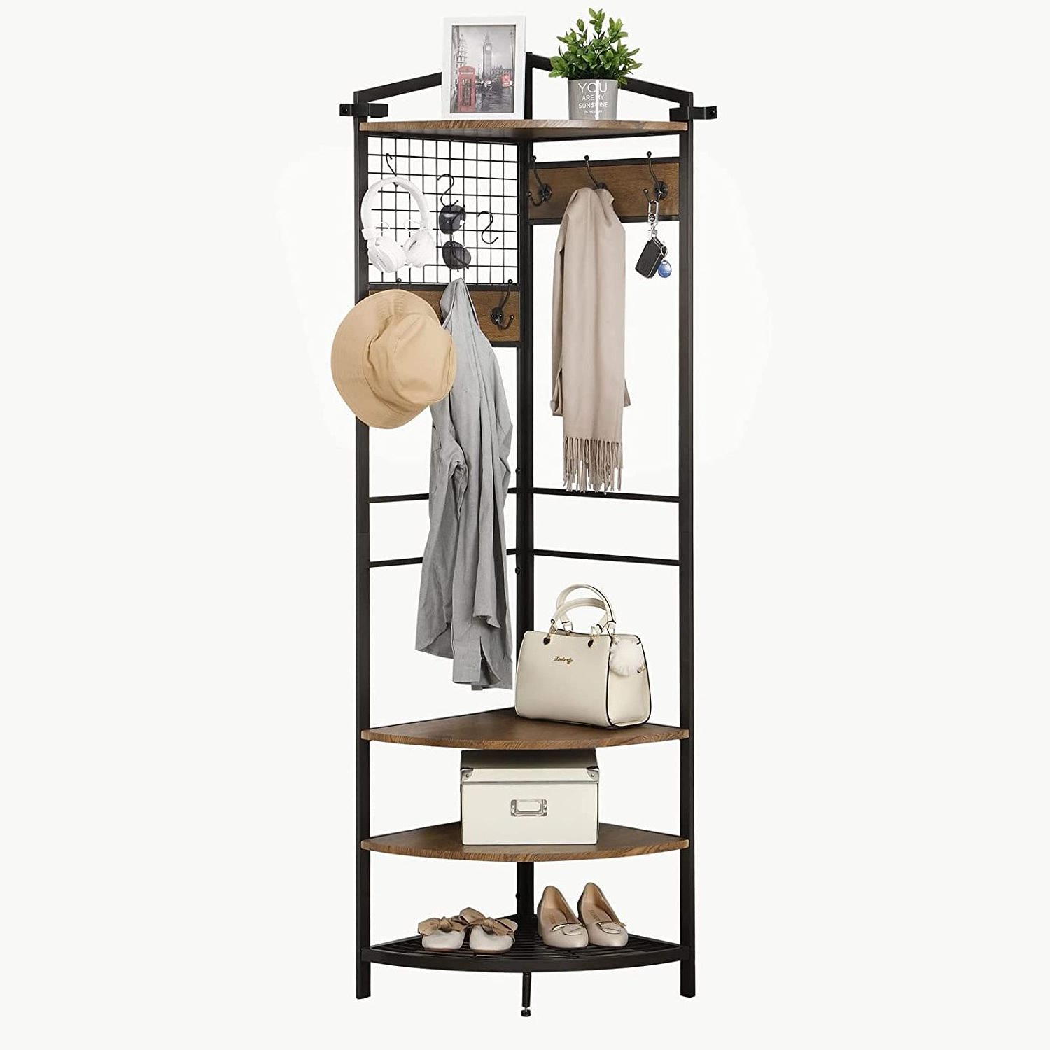 Entryway Organizer Corner Hall Tree Coat Shoe Rack With Shoes Rack ...