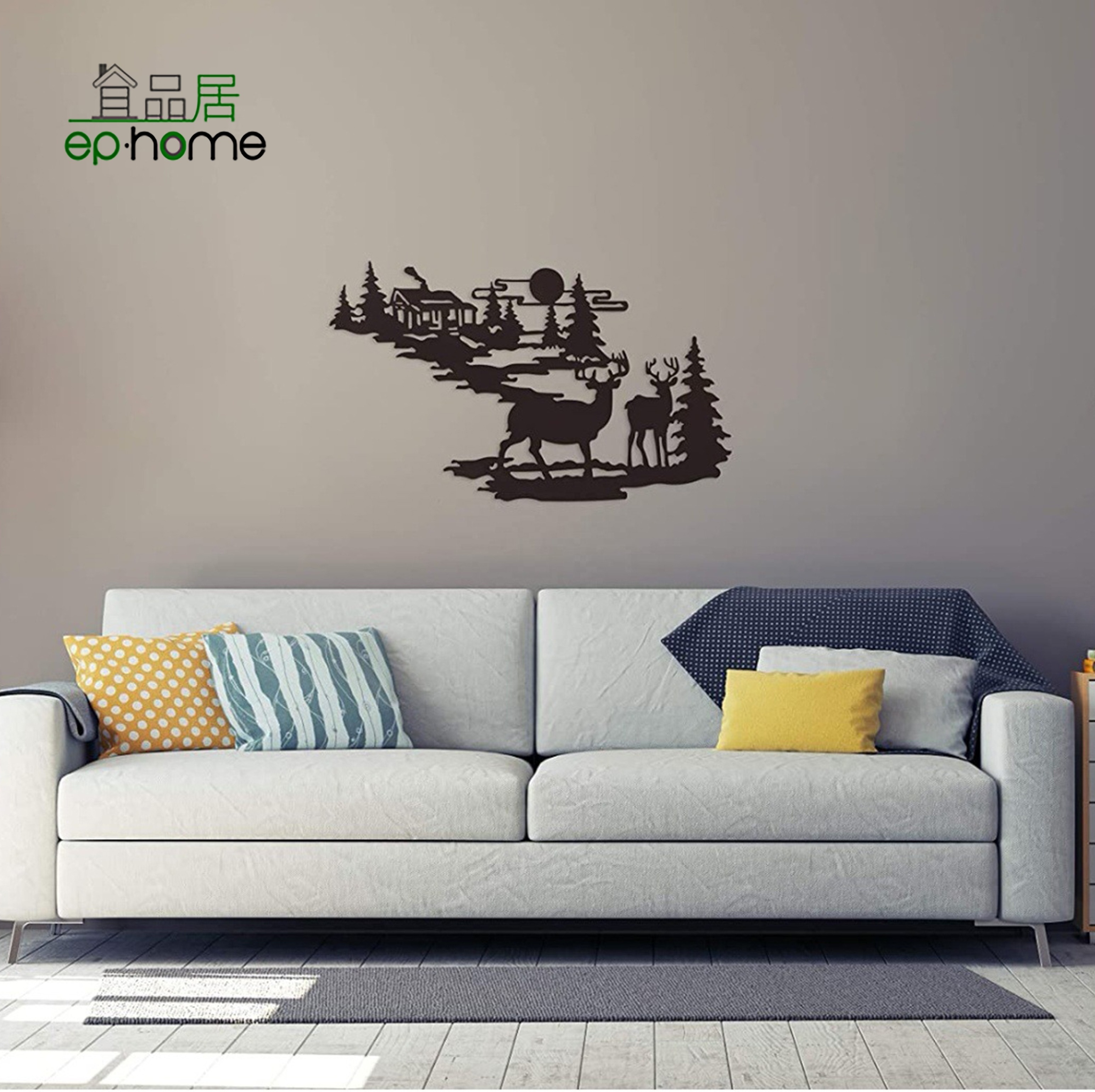 Customized Deer Woodland Cabin Metal Wall Art, Iron Deer Rustic Wall ...