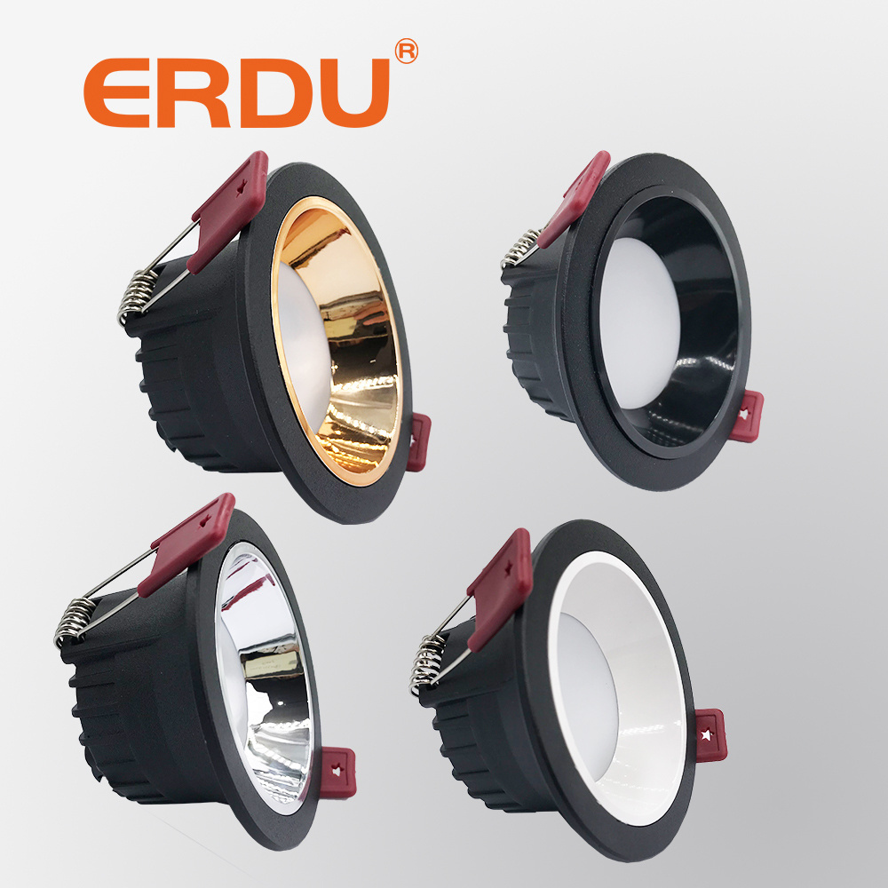 ERDU Die-Casting Aluminum Housing Black White Antiglare Trimless Led Downlight Fitting SKD Round ...