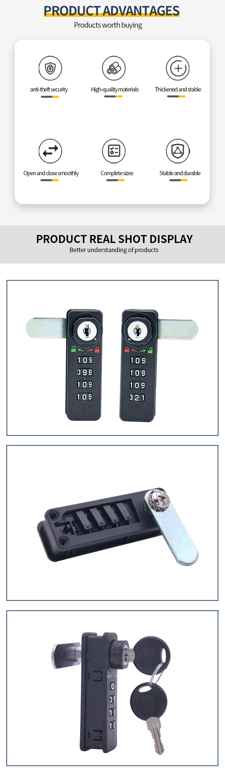 EVERGOOD 4 Digits Cabinet Password Lock Gym mechanical master key metal ...