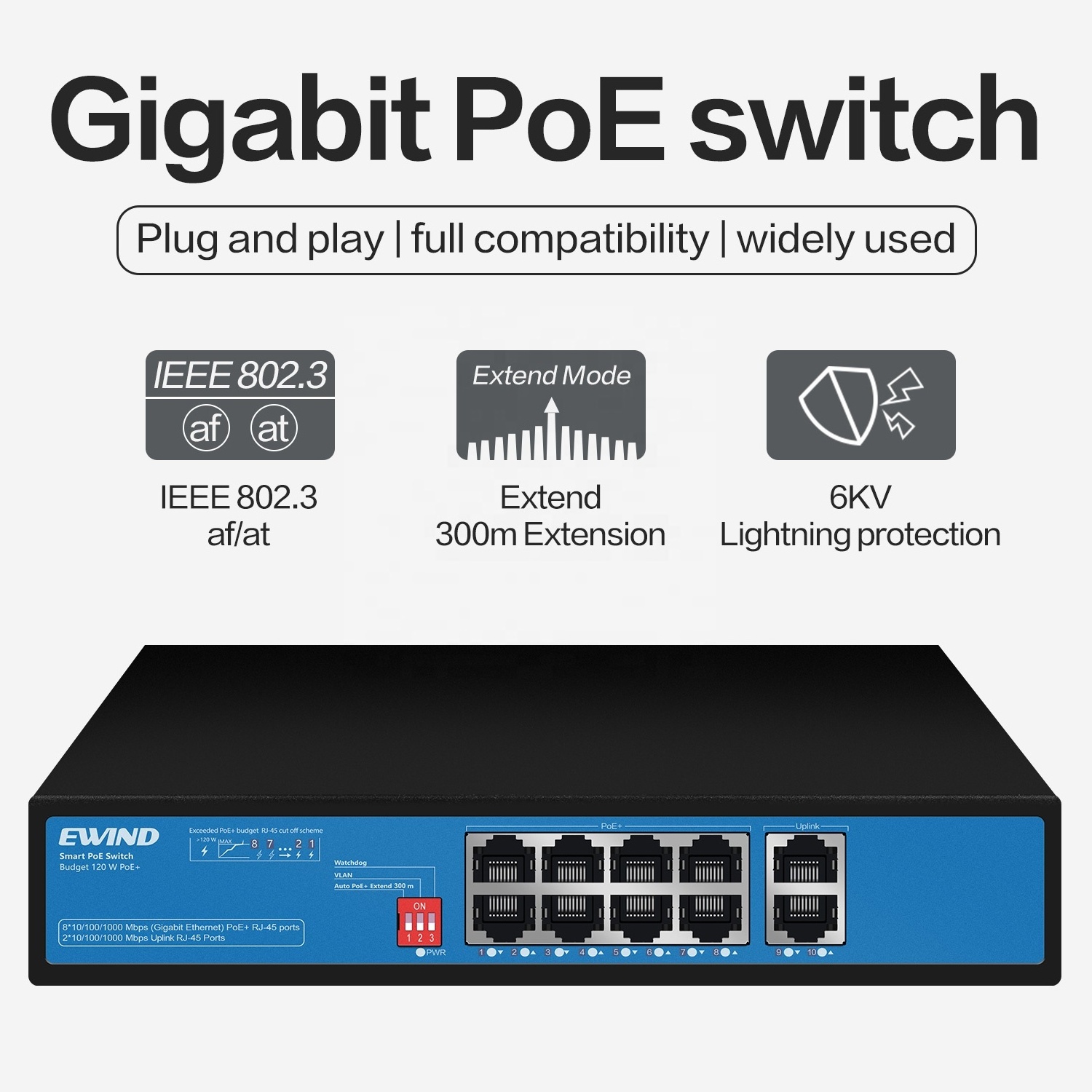 10 Ports Gigabit Network Switch 10/100 / 1000Mbps Fast RJ45 Ethernet ...