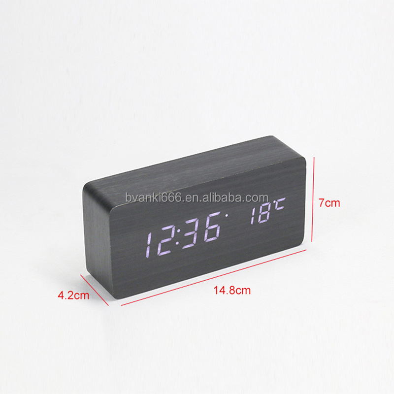 Travel Art Kids Digital Watch Wood Rectangle Led Table Alarm Clock ...