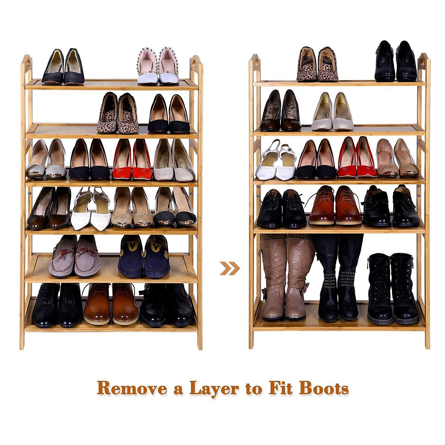 5 Tier Bamboo Shoe Storage Racks Shelf Organizer with Handle for Living ...