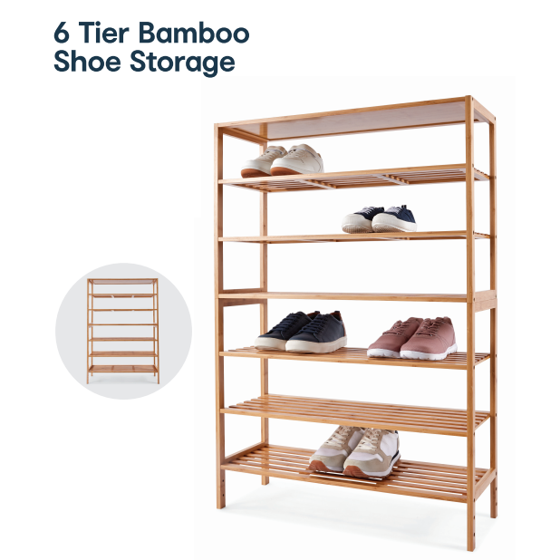 4 Tier bamboo shoe cabinet with doors, bamboo shoe organizer rack for 9 ...