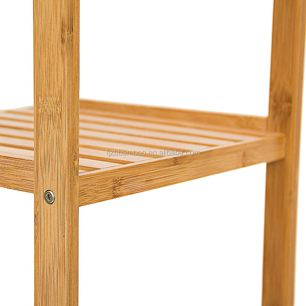 Bamboo Bathroom Shelf with 4 Tiers, Free-Standing Shelving Unit ...