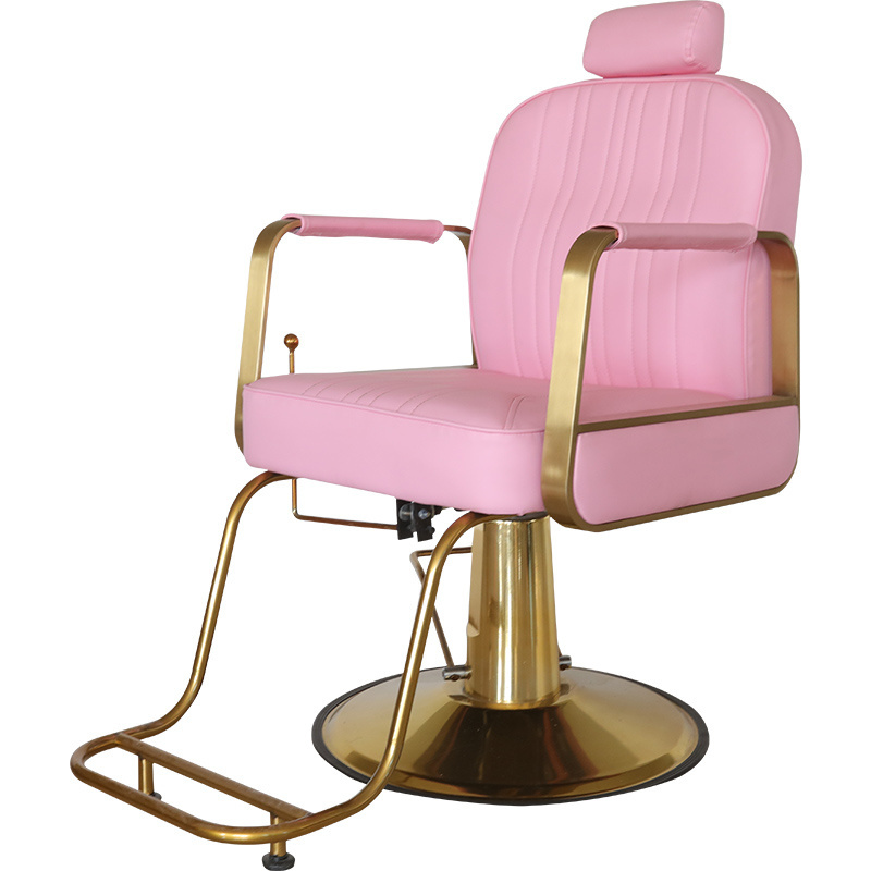 New design pink barber chair furniture gold base barbershop hydraulic ...