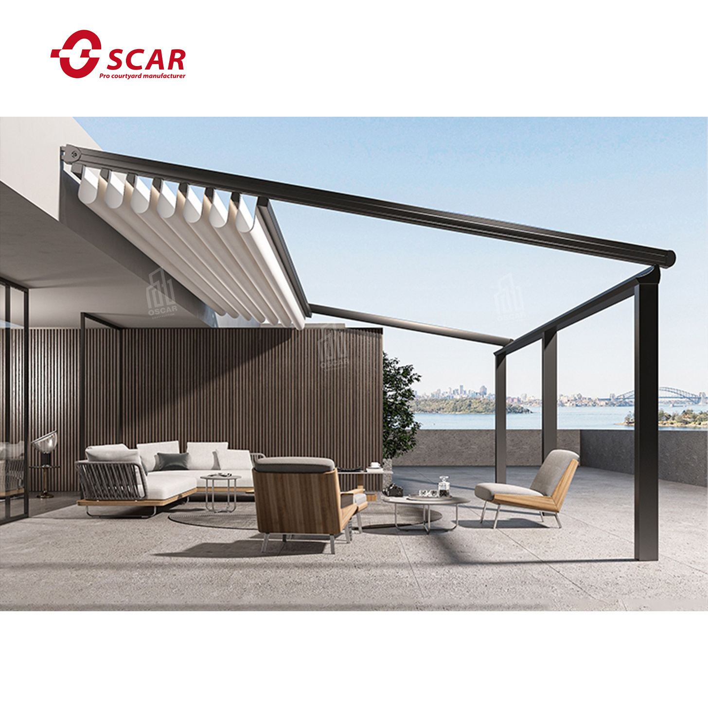 Outdoor Pergola Motorized Waterproof PVC Awnings Metal Patio Awning Outdoor Automatic ...