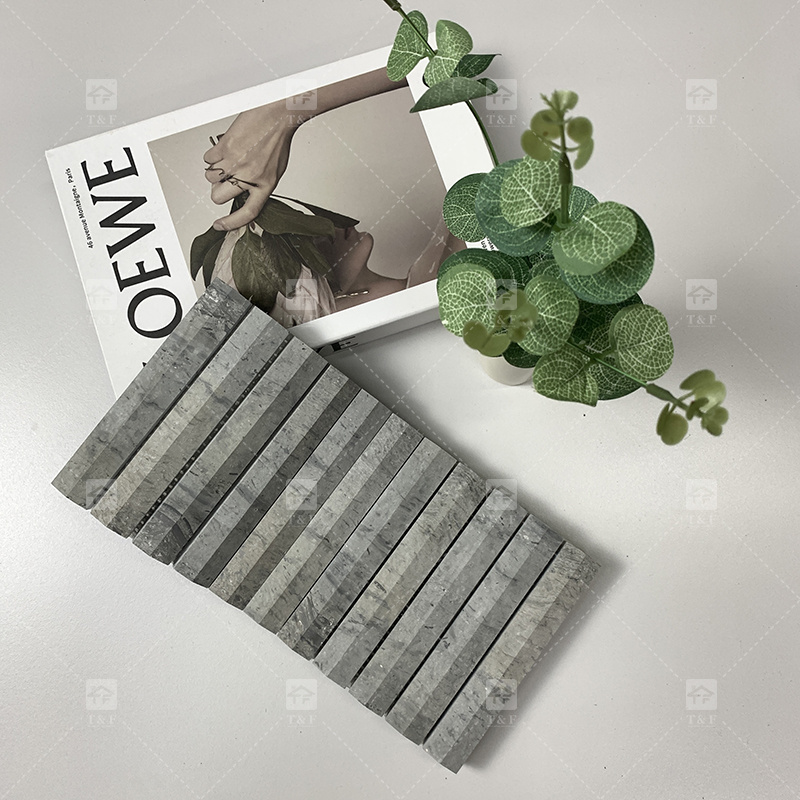 Gray Color Long Strip Marble Flute Mosaic Convex Shape Matte Surface ...
