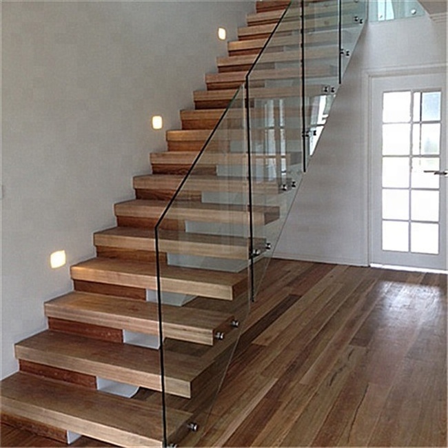 Modern indoor 50 mm thick solid oak wood steps Floating Stairs with ...