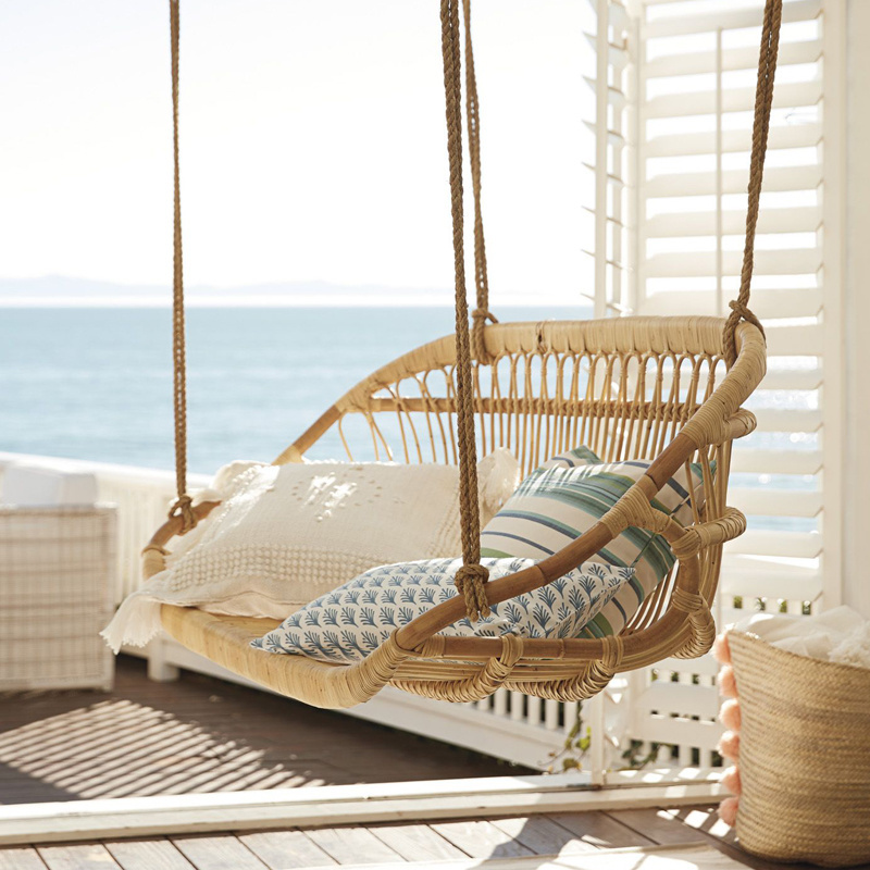 Nordic style cane woven hanging love swing