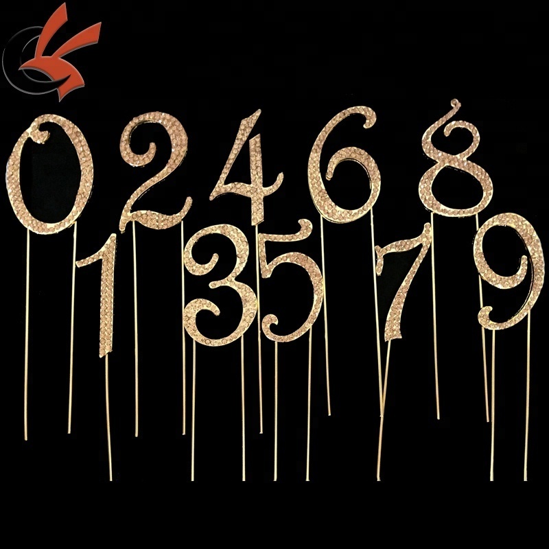 Wedding Table Numbers Anniversary Birthday Gold Rhinestone Cake Topper ...