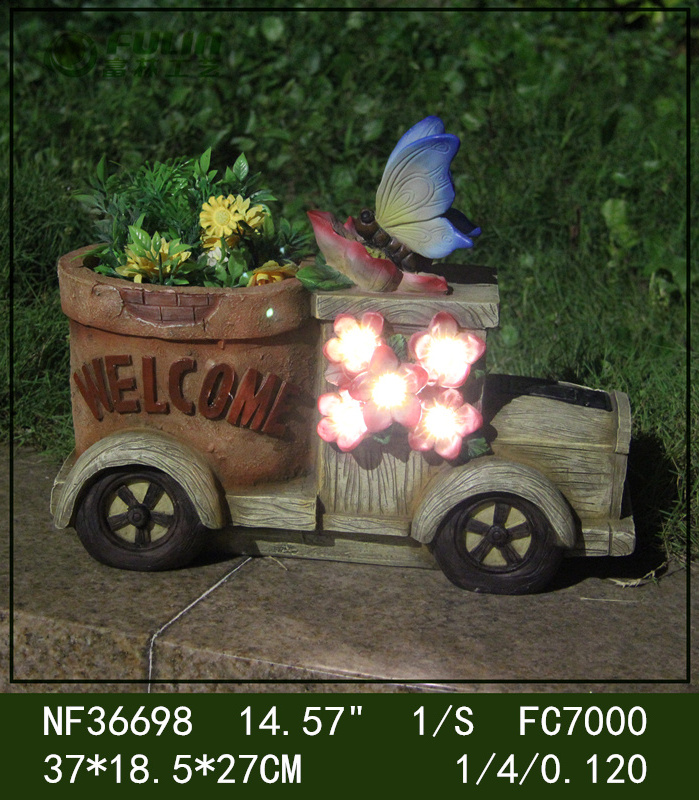 new arrival outdoor home & garden car shape solar lighted planters ...