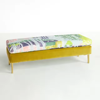 Fabric Upholstered Entryway Bench with Legs Park Mural Velvet Edlyn Bench BestSuppliers