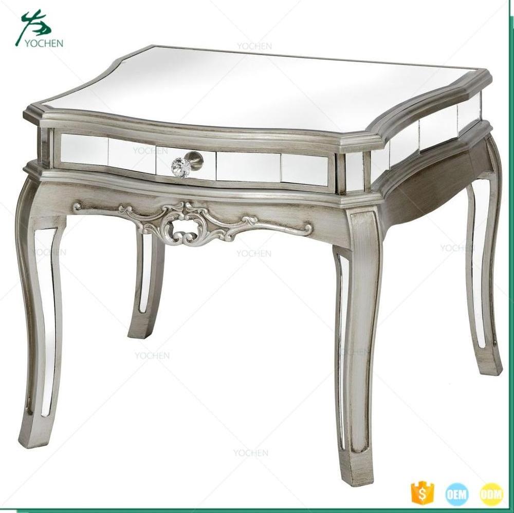 Modern Glass Mirrored Coffee Table with Diamond Crush Design Solid Wood ...