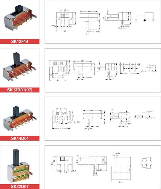 Mini SP3T 3 Position Slide Switch SK13D06-EG6 | Bestsuppliers.com