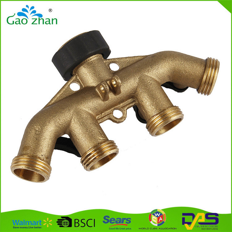 High quality brass water hose pipe 4 way splitter connector with shut ...