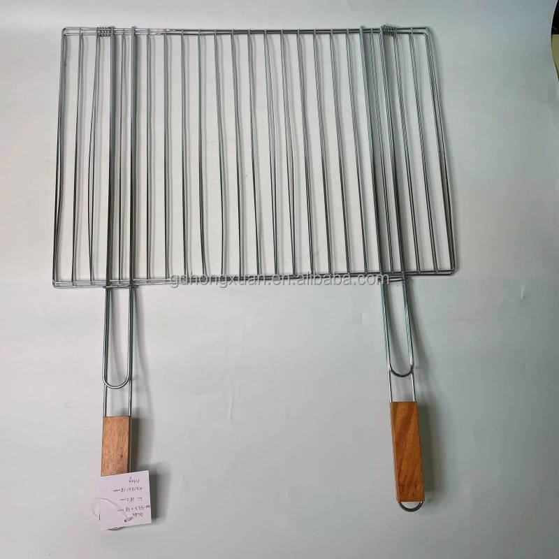 Stainless steel BBQ grilling charcoal mesh grid with two wooden handles ...
