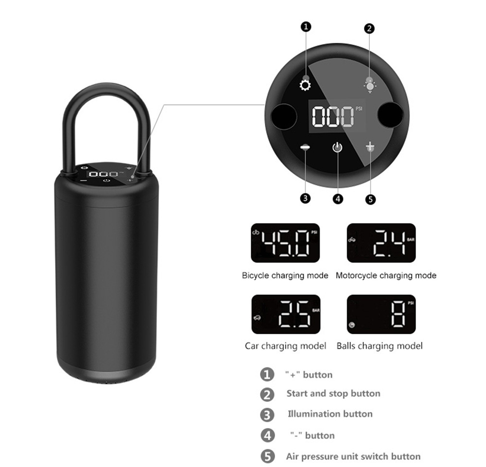 Digital Electric Rechargeable Car Air Compressor Battery Bicycle ...