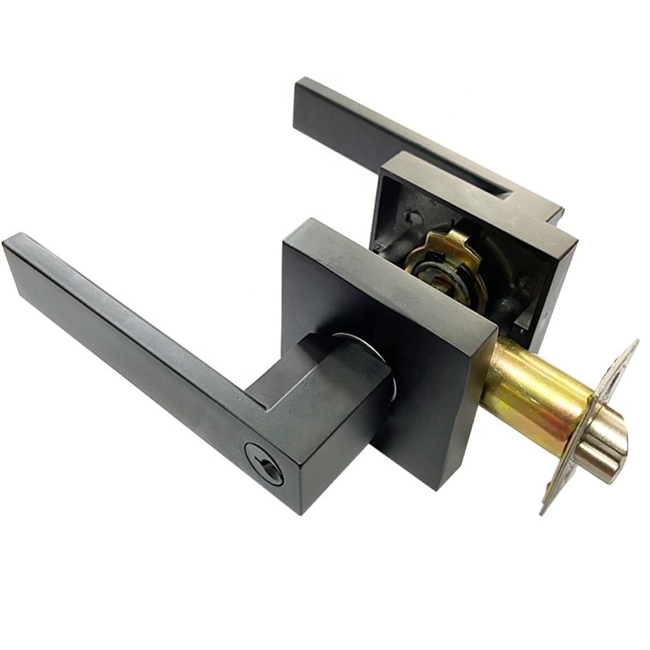 Door Lock Handle Set Black Square 3 Lever Lock Aluminum heavy Duty ...
