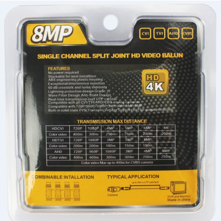 8MP Single Channel Split Joint HD RJ45 Video Balun Adapter Video Balum ...