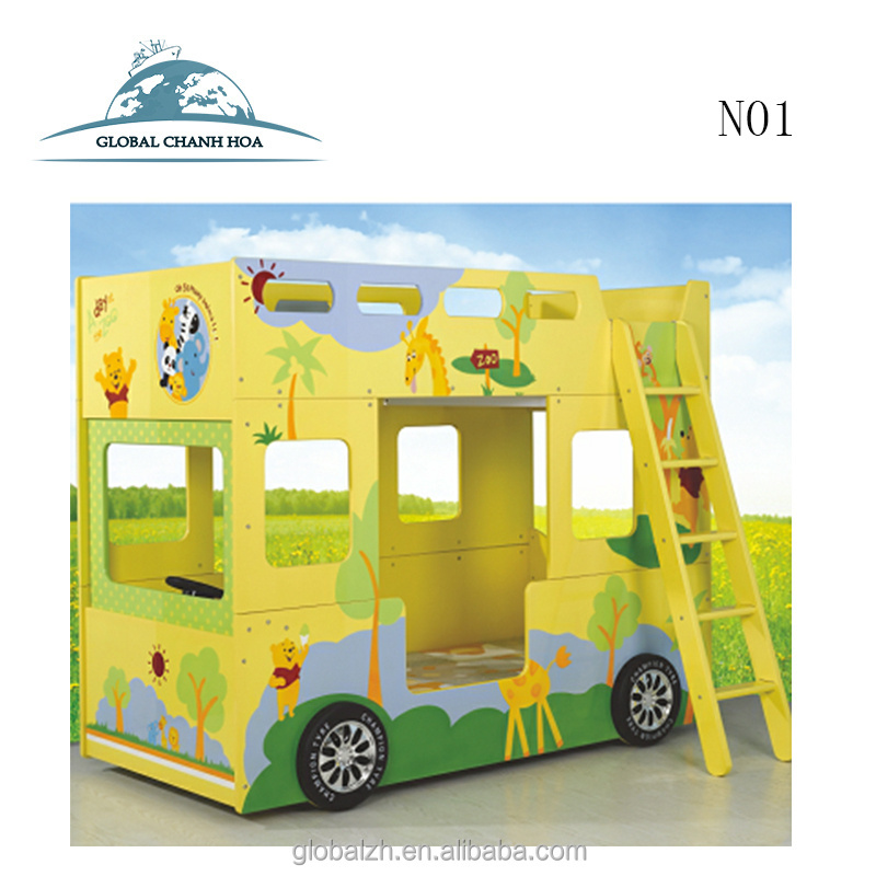 Mdf Modern Kids Open Top Double Decker Bus Bed | Bestsuppliers.com