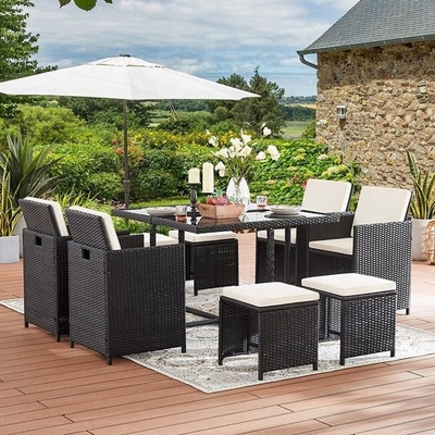 9 piece rattan cube garden furniture with parasol store
