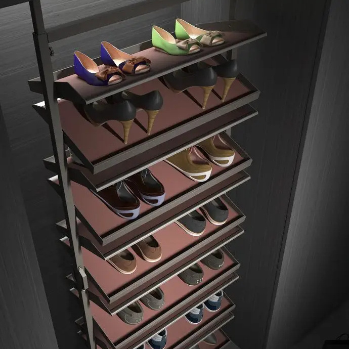 Wardrobe Storage Organizer 360 Degree Pull Out Rotating Revolving Shoe ...