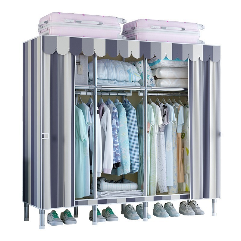 150cm Portable Canvas Closet Double Sliding Door Clothes Storage ...