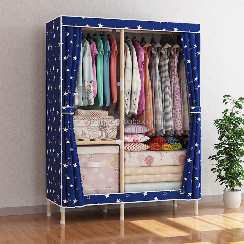 Wooden Frame Portable Closet Wardrobe Folding Canvas Fabric Clothes Storage Armoire for Bedroom Clothes Closet Organizers BestSuppliers