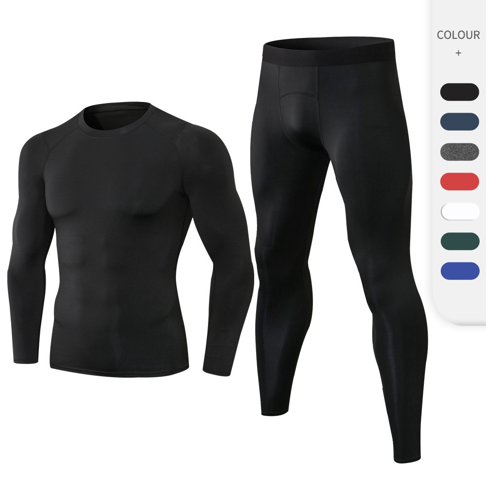 Long Sleeve Gym Wear Set Running Men Tights Compression 2 Piece Jump ...