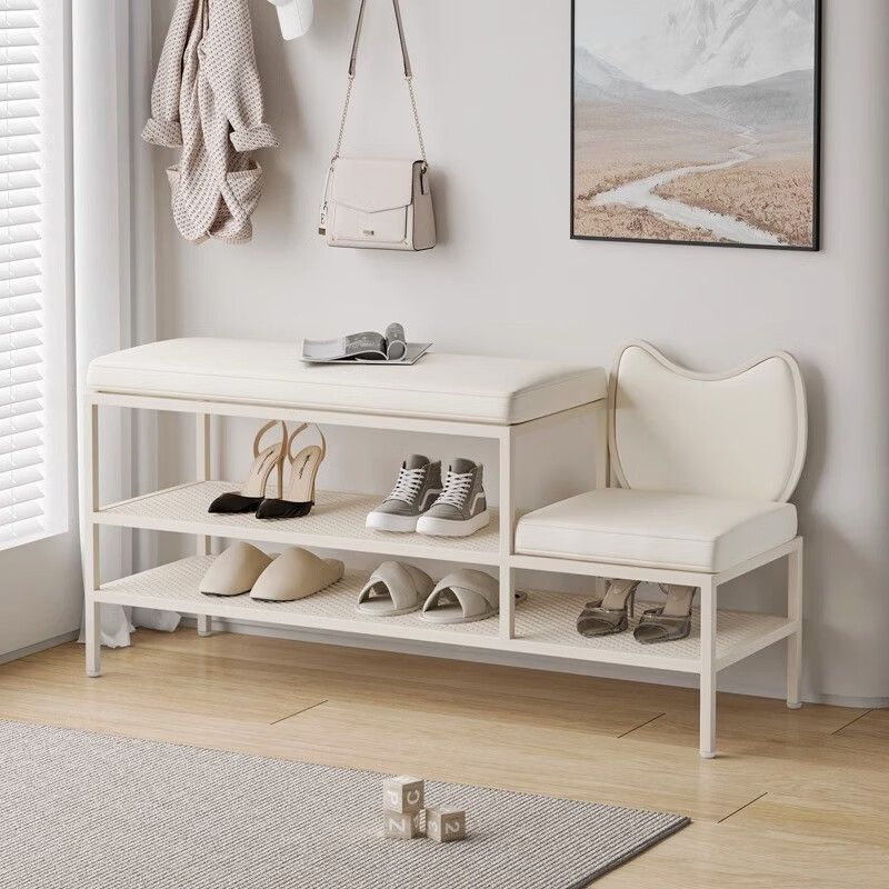 Wooden Shelf Entry Shoe Changing Stool Home Door White Shoe Bench Storage Integrated Long Shoe Cabinet Bench