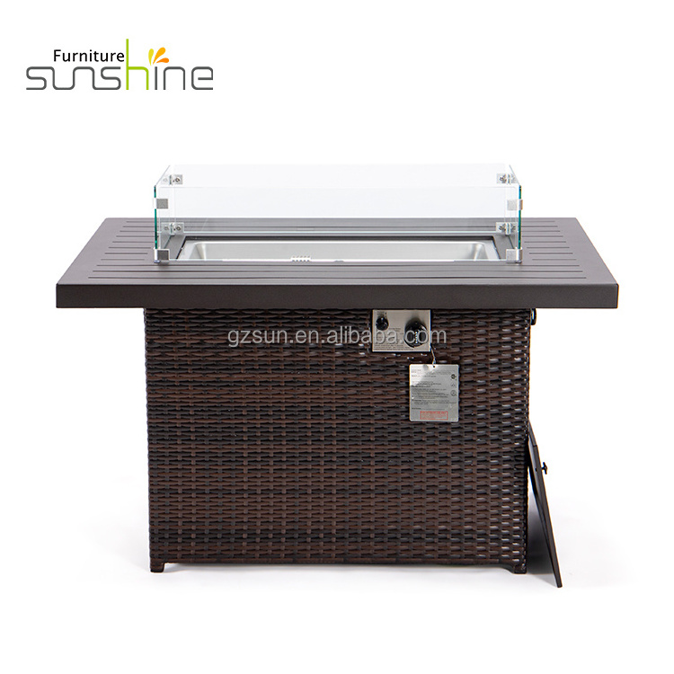 Rattan Fireplace Fire Pit Outdoor Gas Table Set Aluminum Top Gas Fire ...