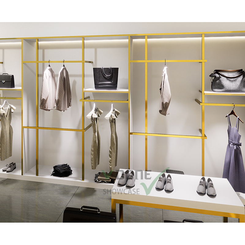 Guangzhou manufacturer modern retail gold pipe clothing racks wall ...