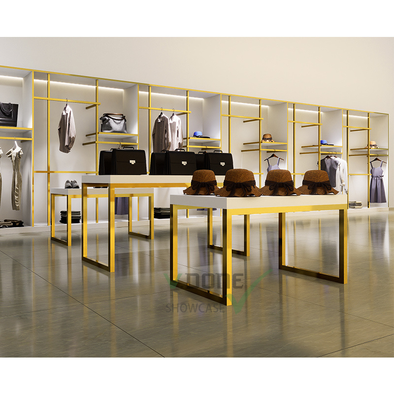 Guangzhou manufacturer modern retail gold pipe clothing racks wall ...