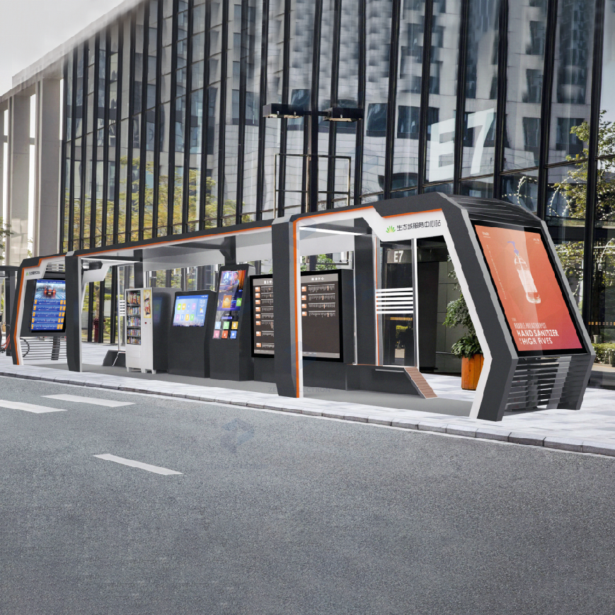 New modern waiting smart bus shelter design, smart bus stop shelter ...