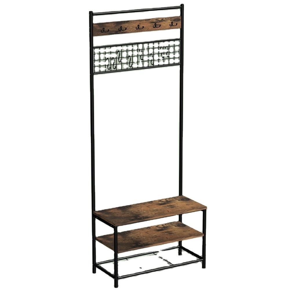 Rustic hall tree entryway 3-tier shoe storage bench coat rack with ...