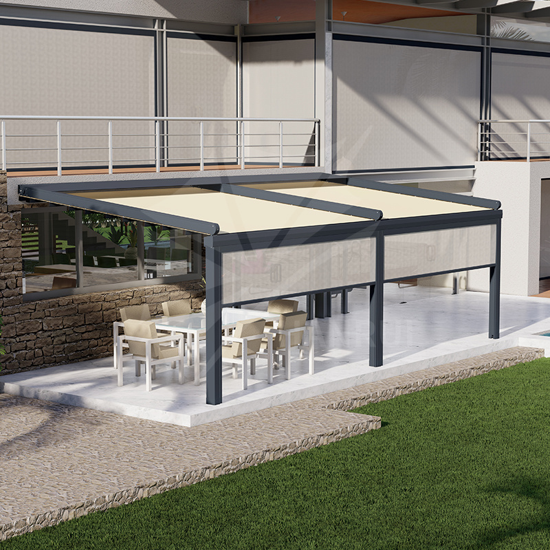 Motorized retractable pvc pergola with screen blind waterproof garden ...