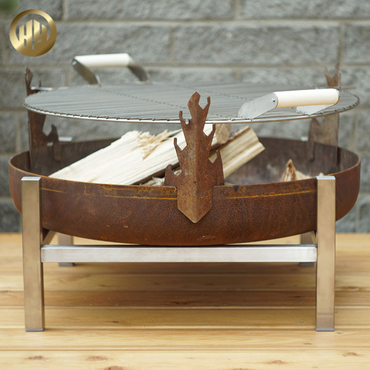 bbq grills Garden Rusty Metal Raised Corten Steel Wood Burning Barbecue ...