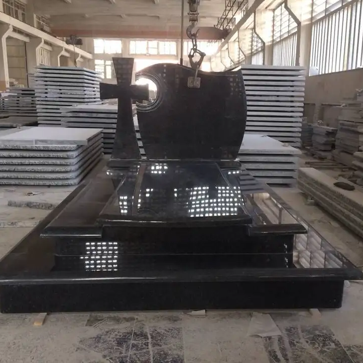 Custom Hand Carve Black Stone Tombstone Marble Headstone For Cemetery ...