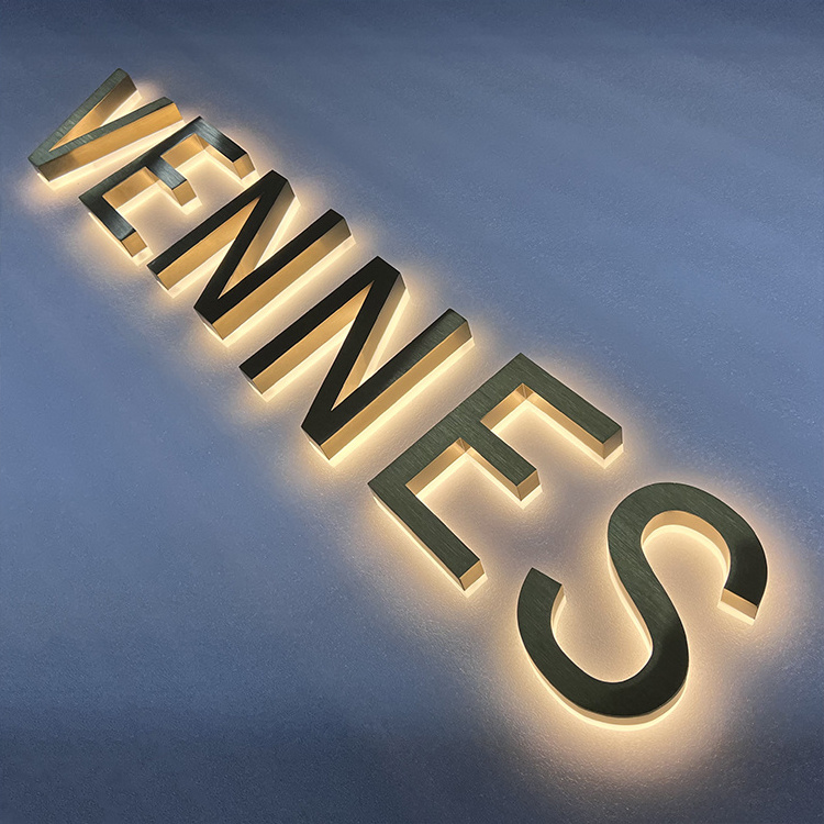 Custom Outdoor Gold Brushed Stainless Steel Backlit Signage 3d Shop ...