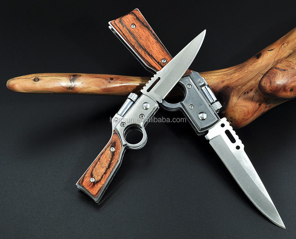 knife edc light folding hunting wood handle outdoor okapi bushcraft ...