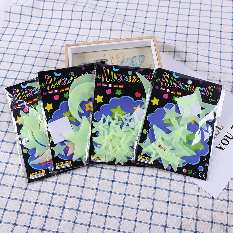 3D Luminous Moon Stars Glow in Dark Stickers Fluorescent Universe Wall ...