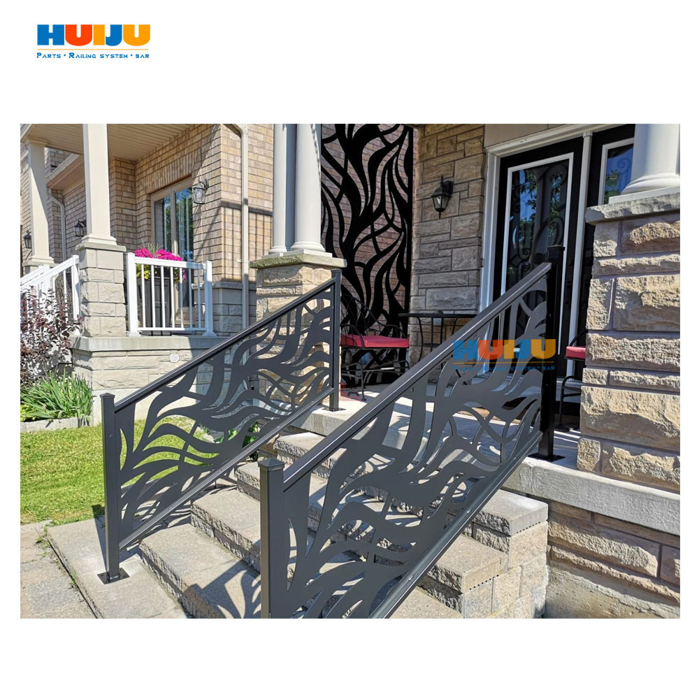 HJ Prefab luxury laser cut metal/aluminum/iron interior stair hand ...