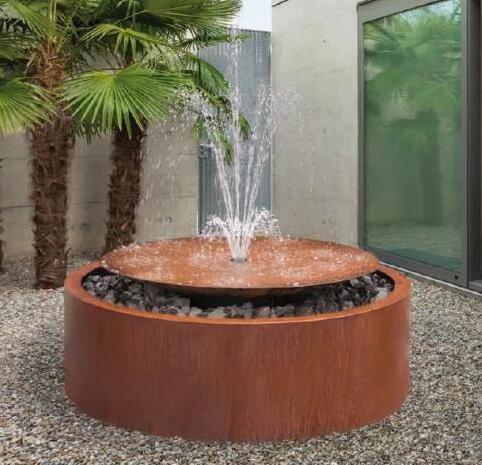 Corten steel round water table out door garden water feature water fall ...