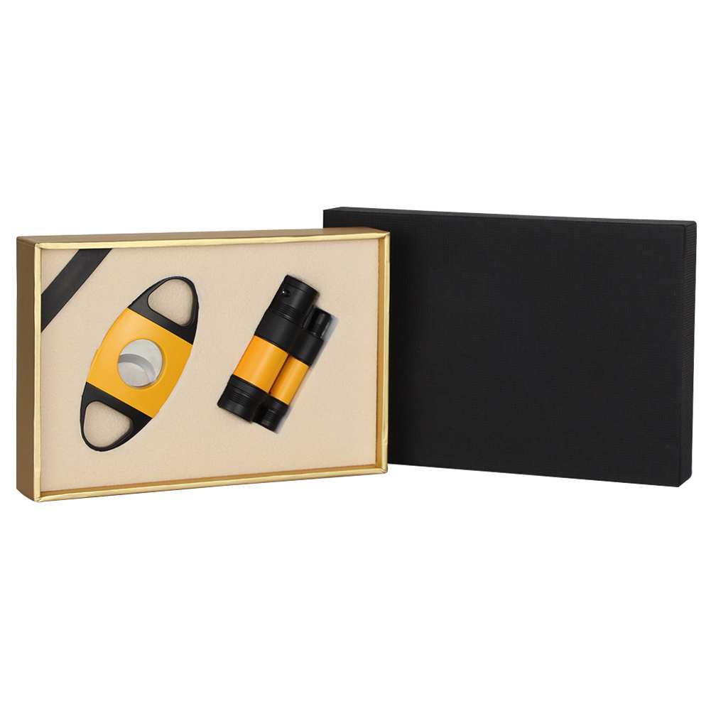 Gift Torch Lighters with Cutter Set Triple Jet Flame Lighter with Punch ...