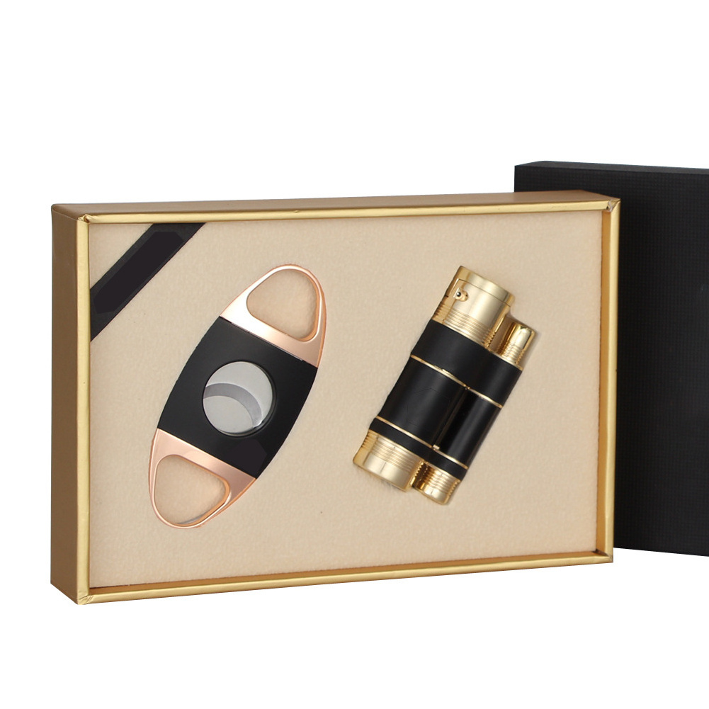 Gift Torch Lighters with Cutter Set Triple Jet Flame Lighter with Punch ...