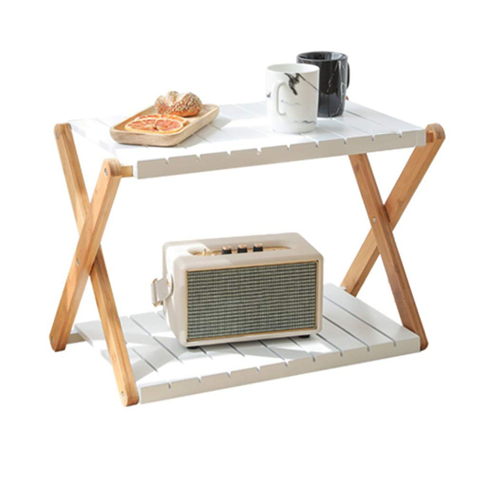 Portable bamboo Collapsible stuff rack with storage shelves ...