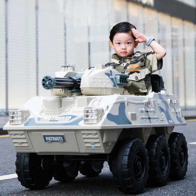 Child Electric Tank Toy Ride On Car Gray Green Color Plastic for Kids ...